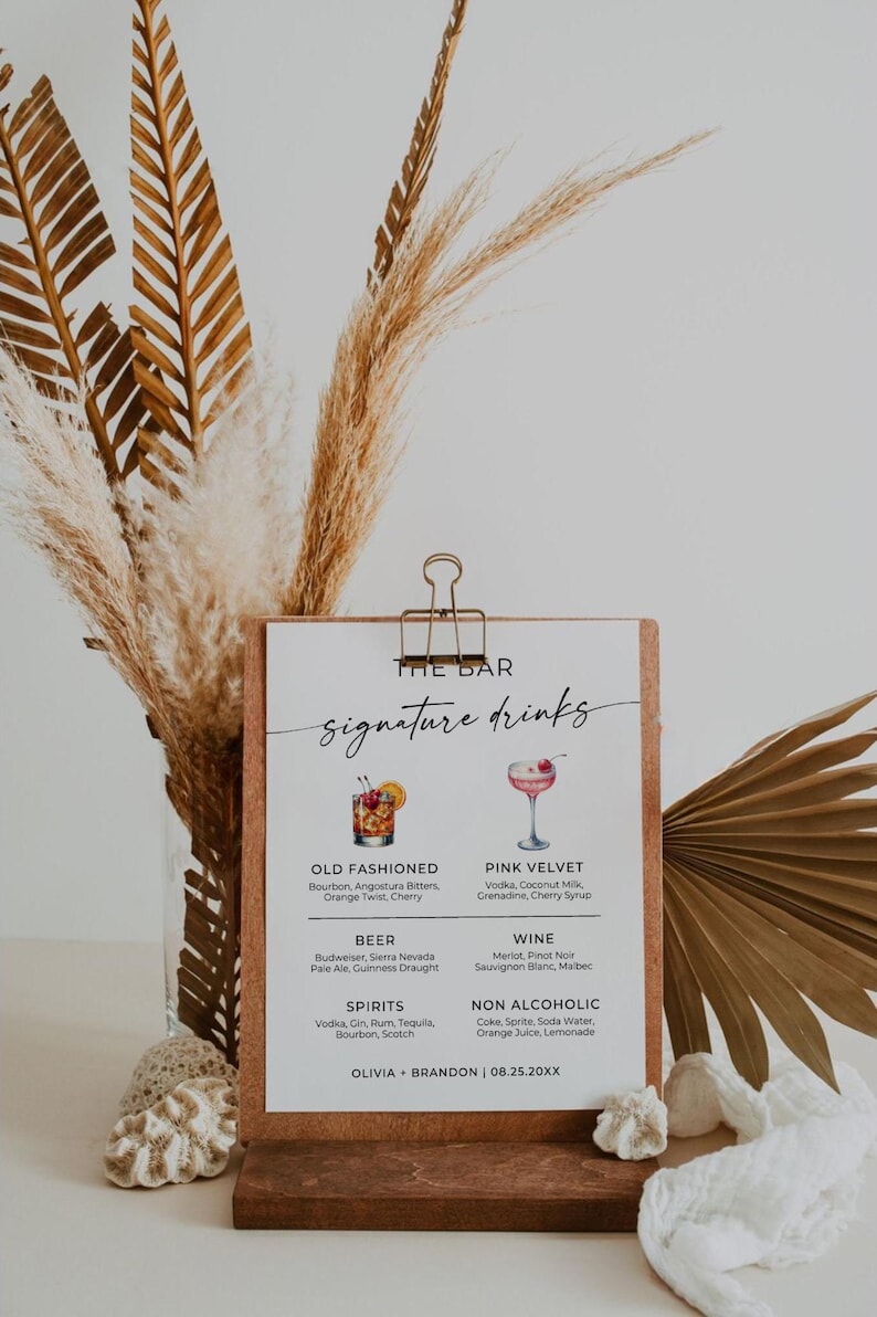 Bar Menu Sign, Cocktail Menu, Signature Drink Sign, Signature Cocktail ...
