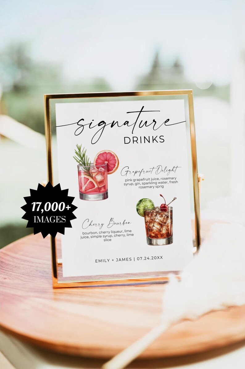 Signature Drink Sign, Bar Menu, Cocktail Drink Sign, Wedding Bar Menu ...