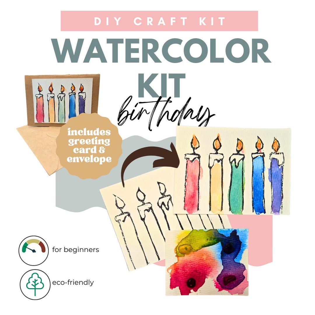 Watercolor Kit DIY Painting Set With Birthday Candles Pre-stamped ...