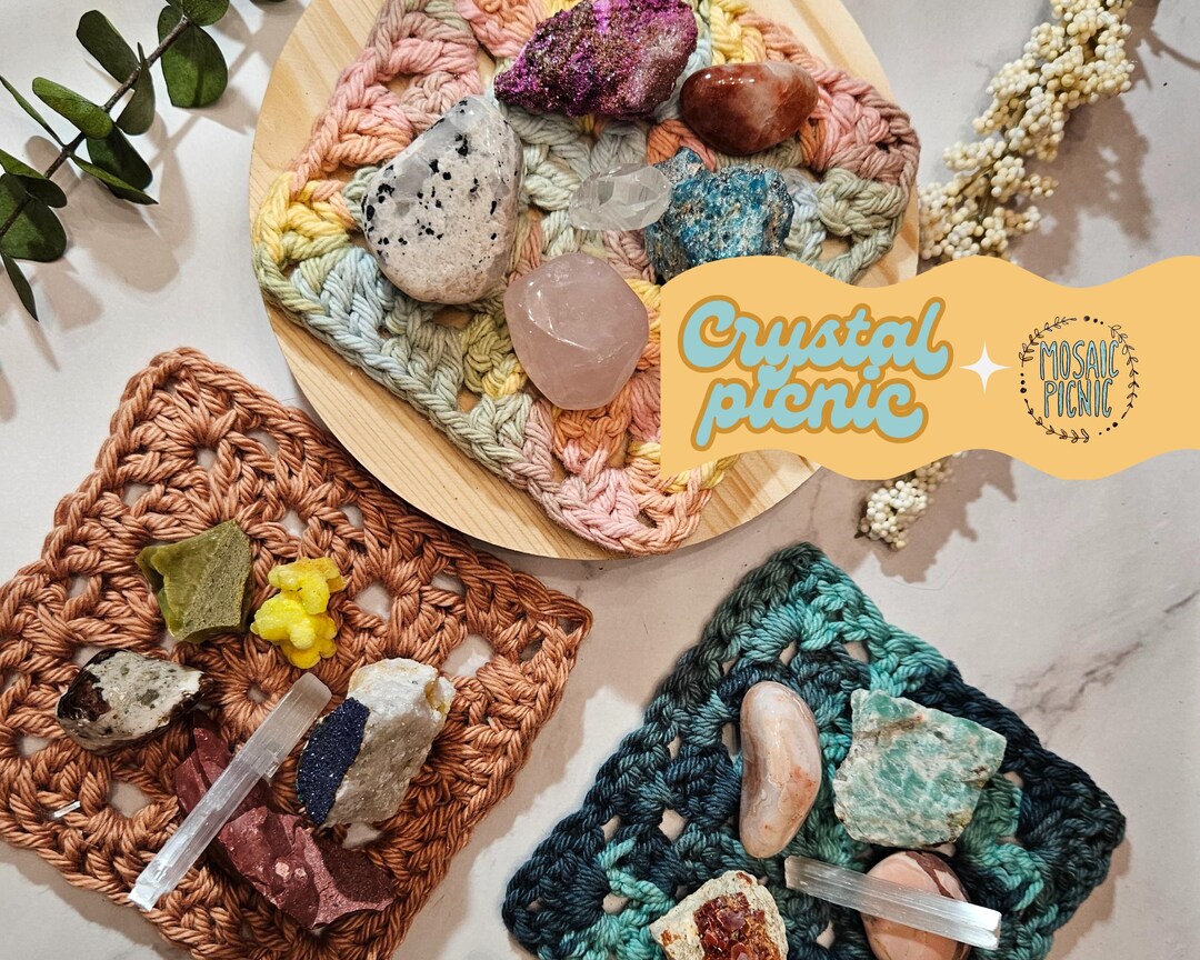 Crystal Picnic Set Whimsical Crystal Decor With Hand-crocheted Mini ...