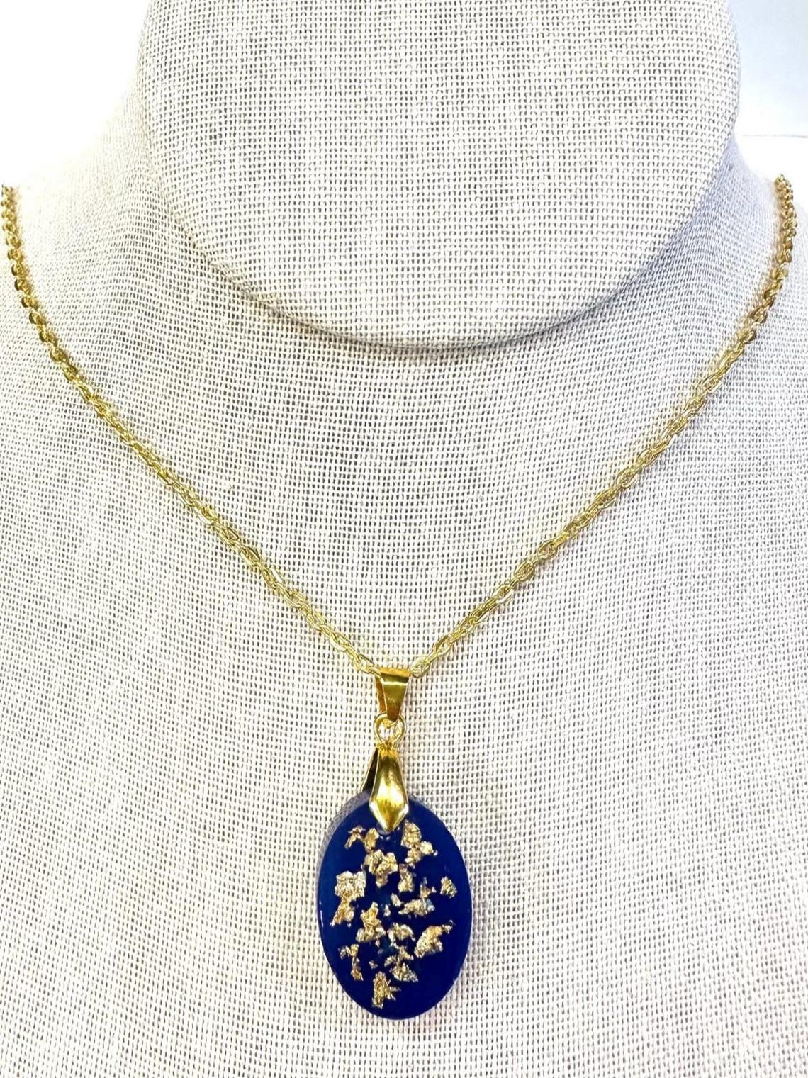 Royal Blue Resin With Gold Flaked Pendant Necklace - Etsy