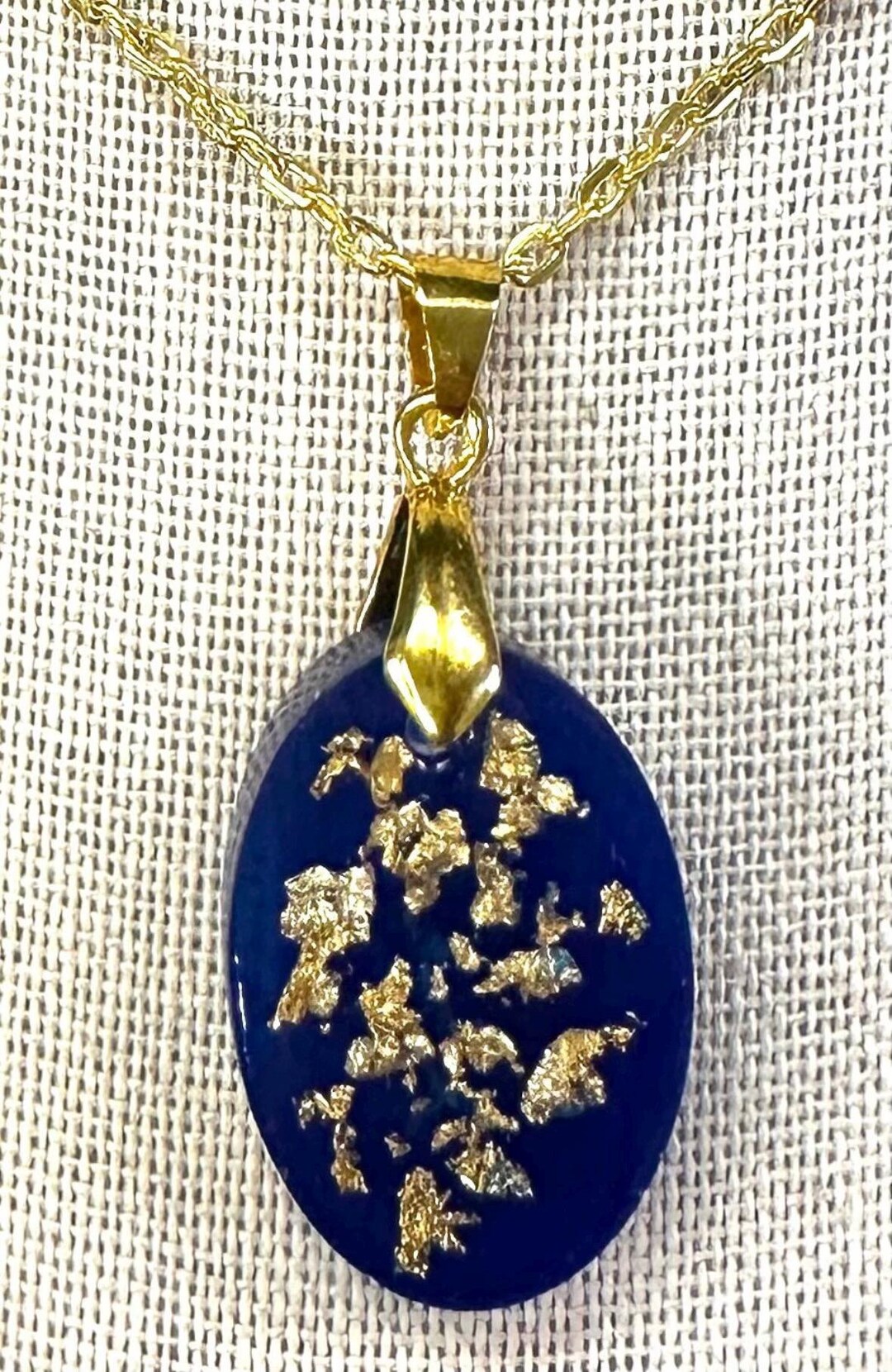Royal Blue Resin With Gold Flaked Pendant Necklace - Etsy