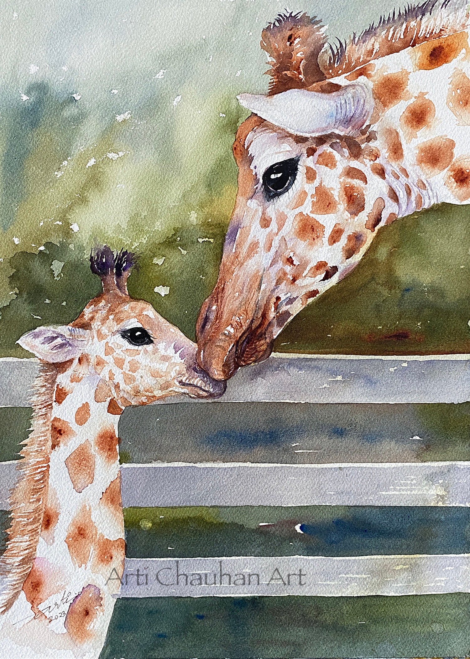 Mother And Baby Giraffe Paintings