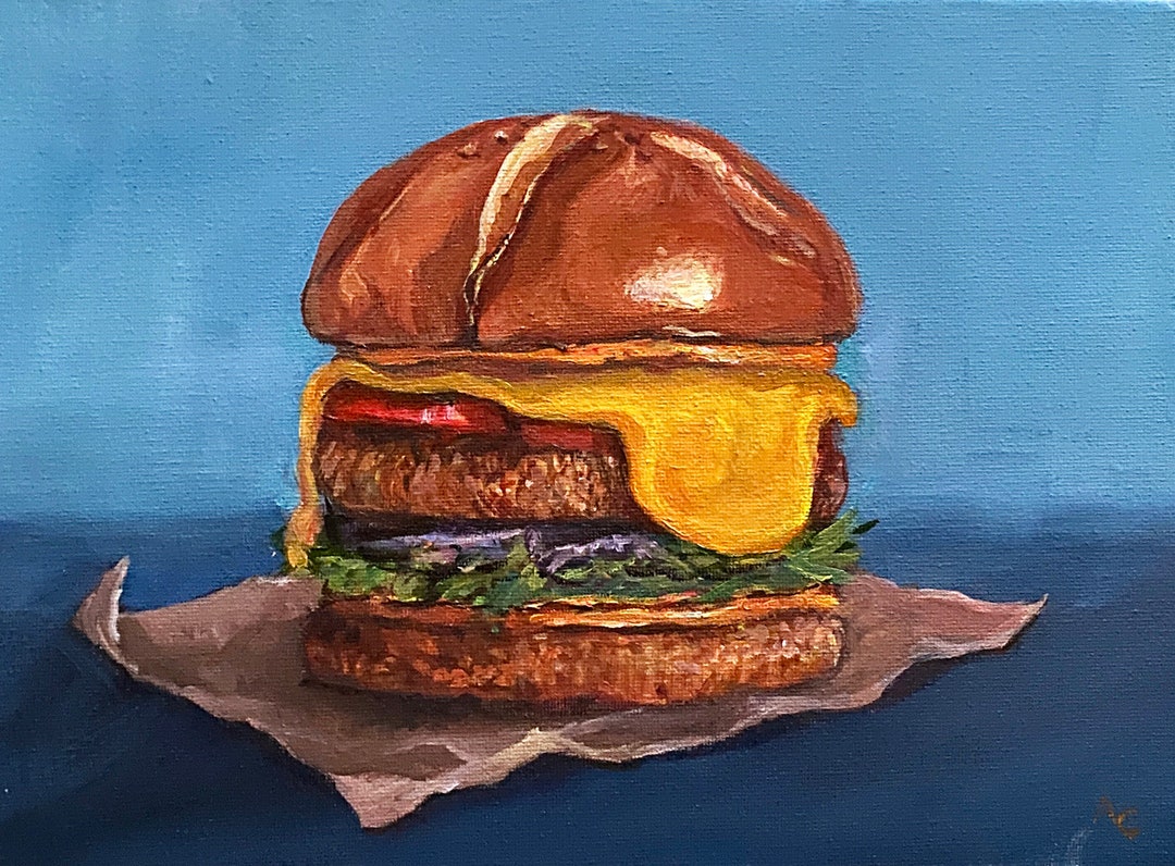 Food Still Life Acrylic Painting Burger Canvas Ready to Hang - Etsy