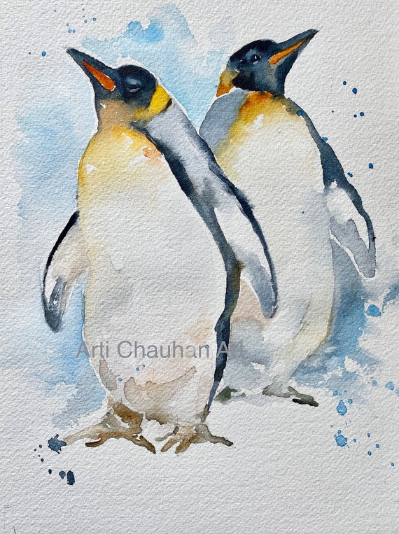 Watercolor Penguim artwork Penguin art Original art Penguin family art ...