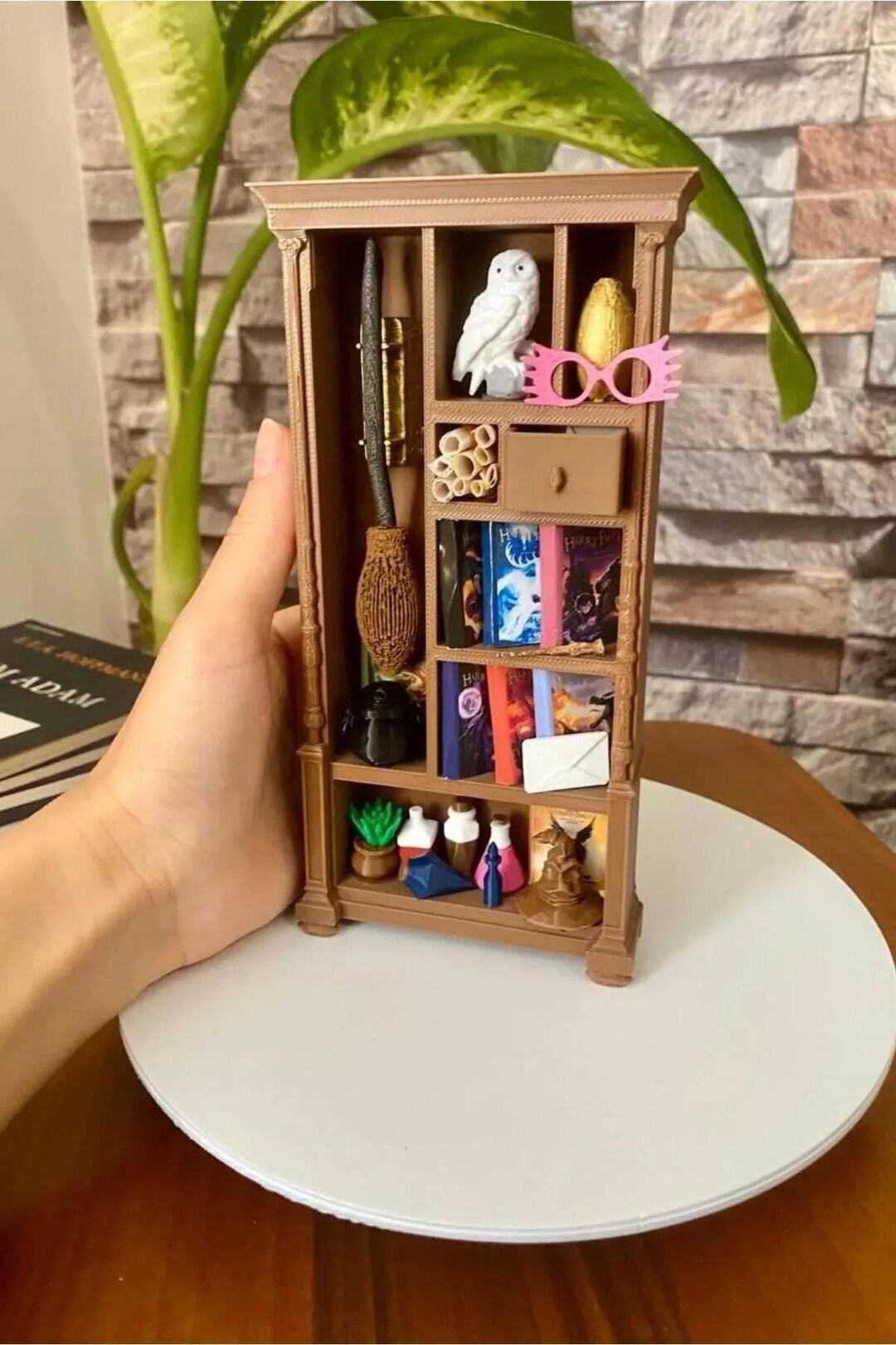 Wizard Themed 3D Printed Miniature Bookcase Magical Decor Collectible ...