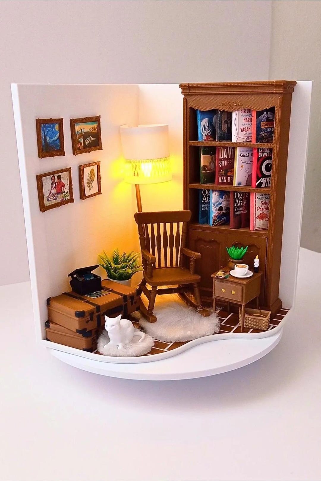Retro 90s Light-up Miniature Reading Room Diorama Book Nook Shelf Decor ...