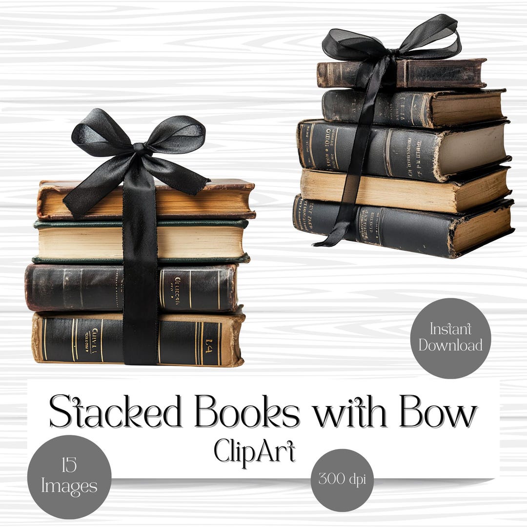 Stacked Books Wrapped in a Bow Clip Art, Junk Journals, Digital Papers ...