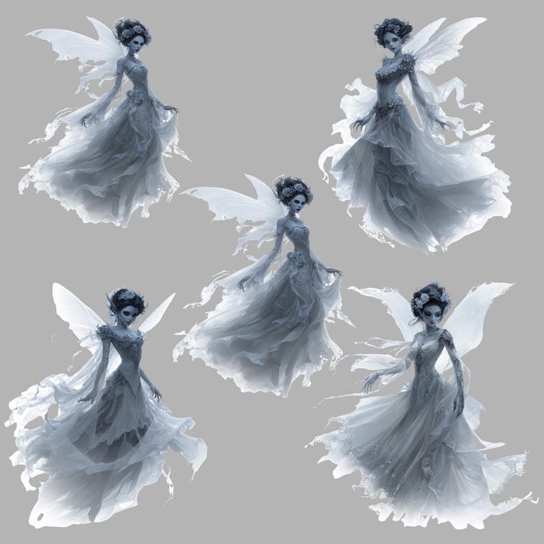 Ghost Fairy Vol.1 Clipart , Ethereal Transparent Fairies With Flowing ...