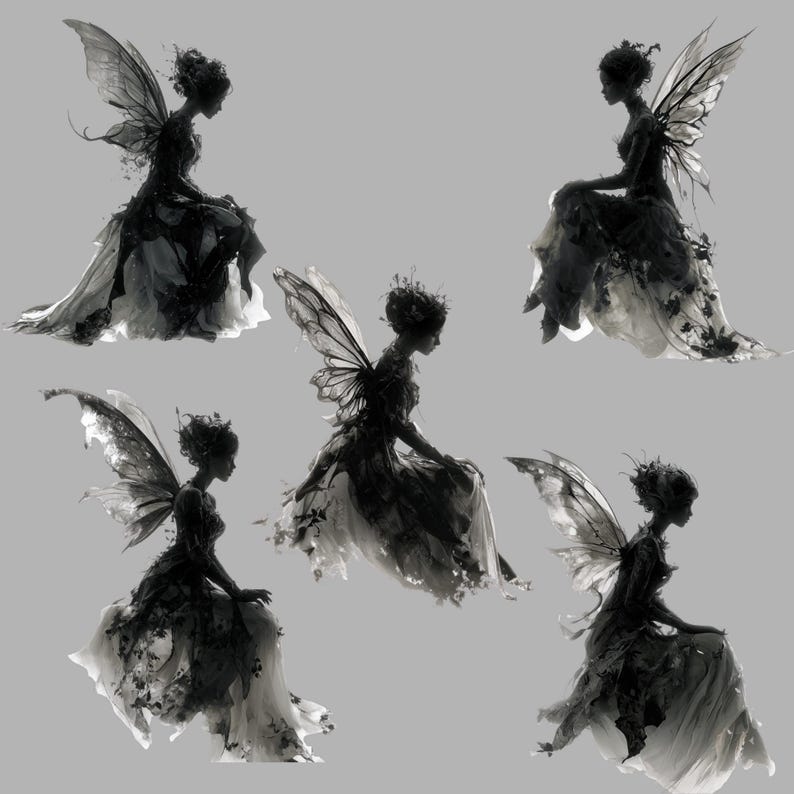 Ghost Fairy Vol.1 Clipart , Ethereal Transparent Fairies With Flowing ...