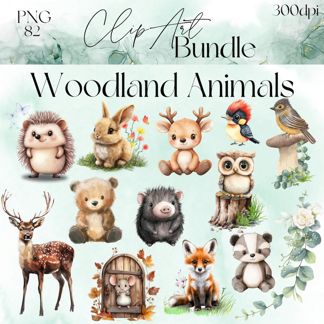Woodland Animals Bundle Clip Art, Junk Journals, Digital Papers ...