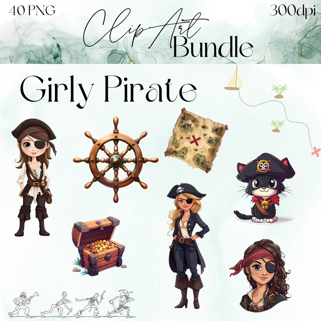 Girly Pirate Bundle Clip Art, Junk Journals, Digital Papers ...