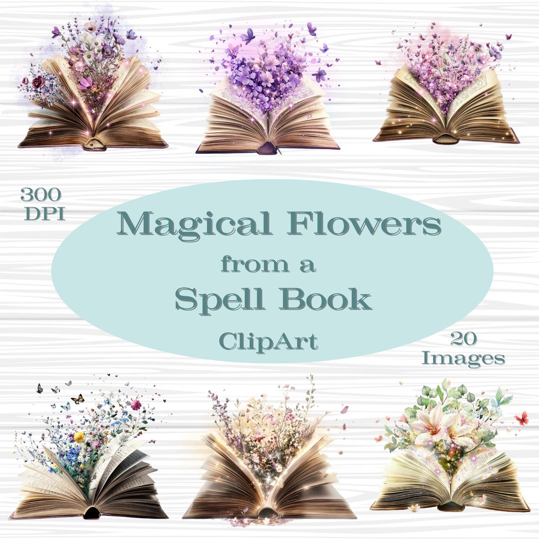 Magical Flowers From a Spell Book Clipart Bundle – Enchanted Blooming ...
