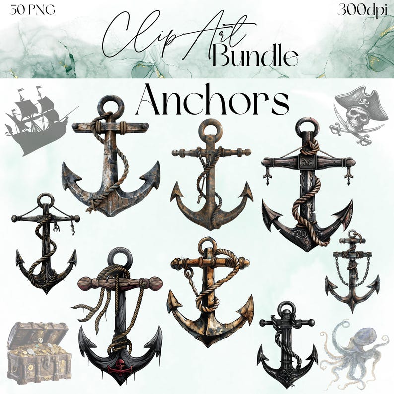 Anchor Bundle Clip Art, Junk Journals Digital Papers Scrapbooking ...