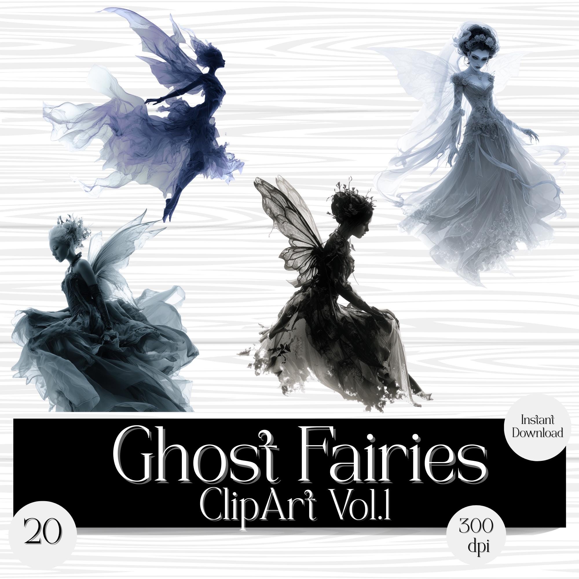 Ghost Fairy Vol.1 Clipart , Ethereal Transparent Fairies With Flowing ...