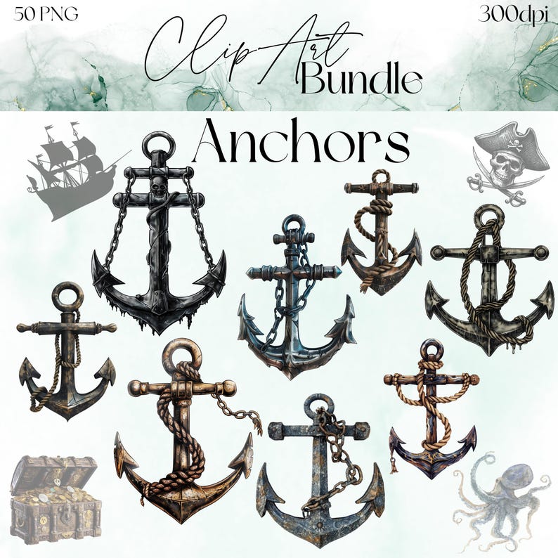 Anchor Bundle Clip Art, Junk Journals Digital Papers Scrapbooking ...