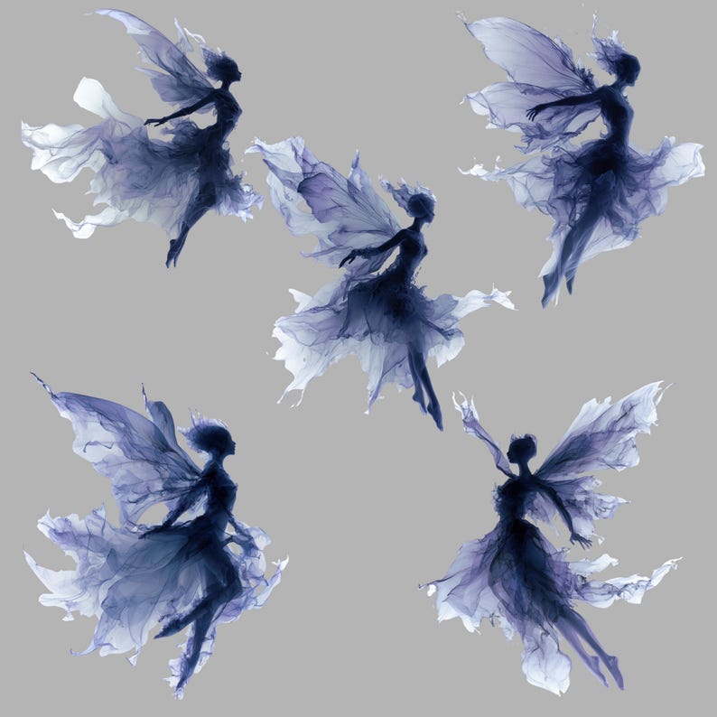 Ghost Fairy Vol.1 Clipart , Ethereal Transparent Fairies With Flowing ...