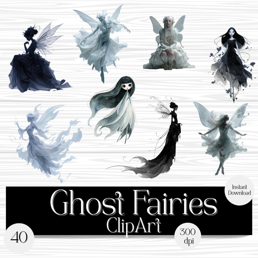 Ghost Fairy Clipart , Ethereal Transparent Fairies With Flowing Ghostly ...