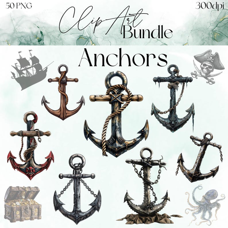 Anchor Bundle Clip Art, Junk Journals Digital Papers Scrapbooking ...