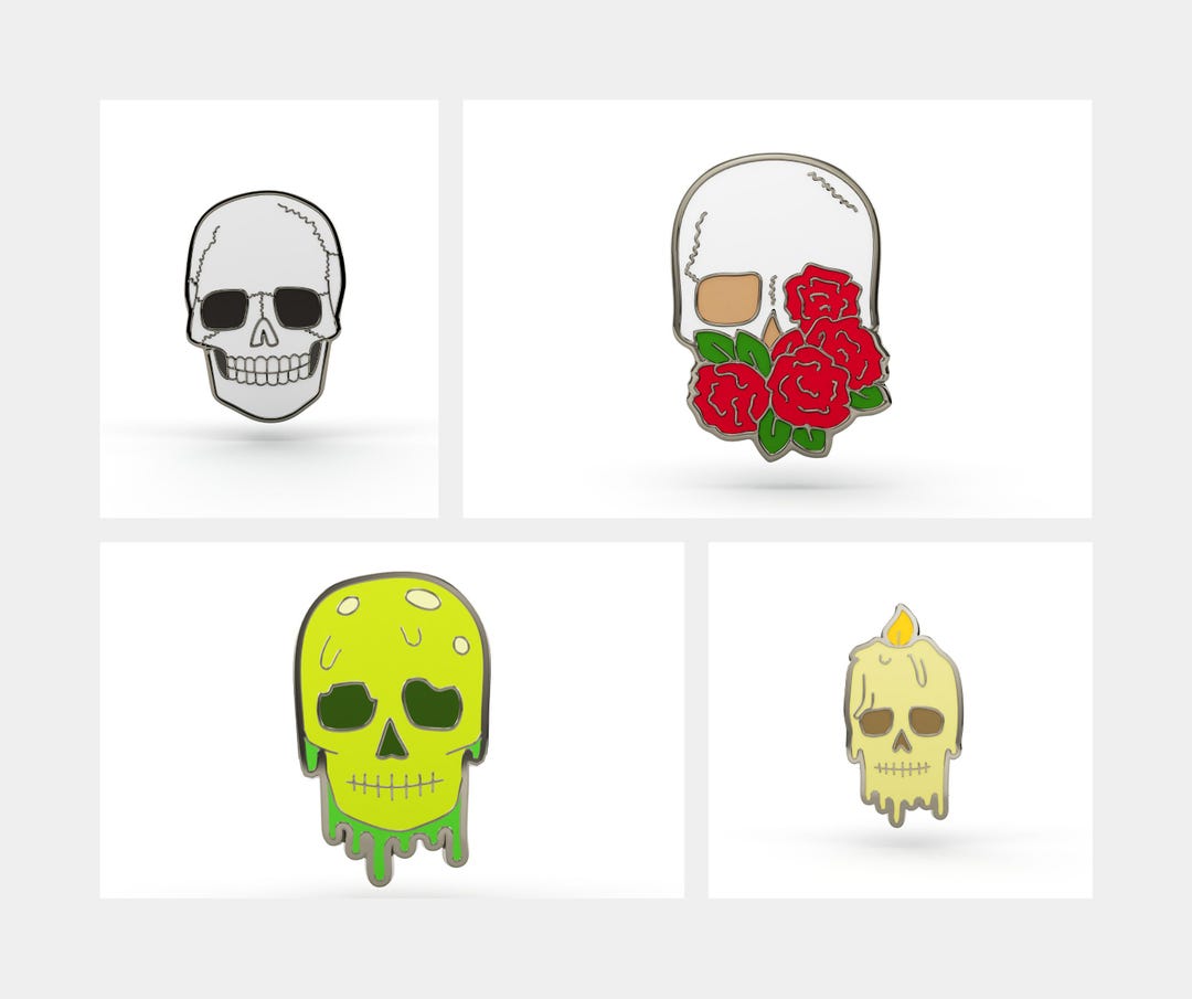 Skull Enamel Pin, Skeleton, Flower Skull, Candle, Brooch - Etsy