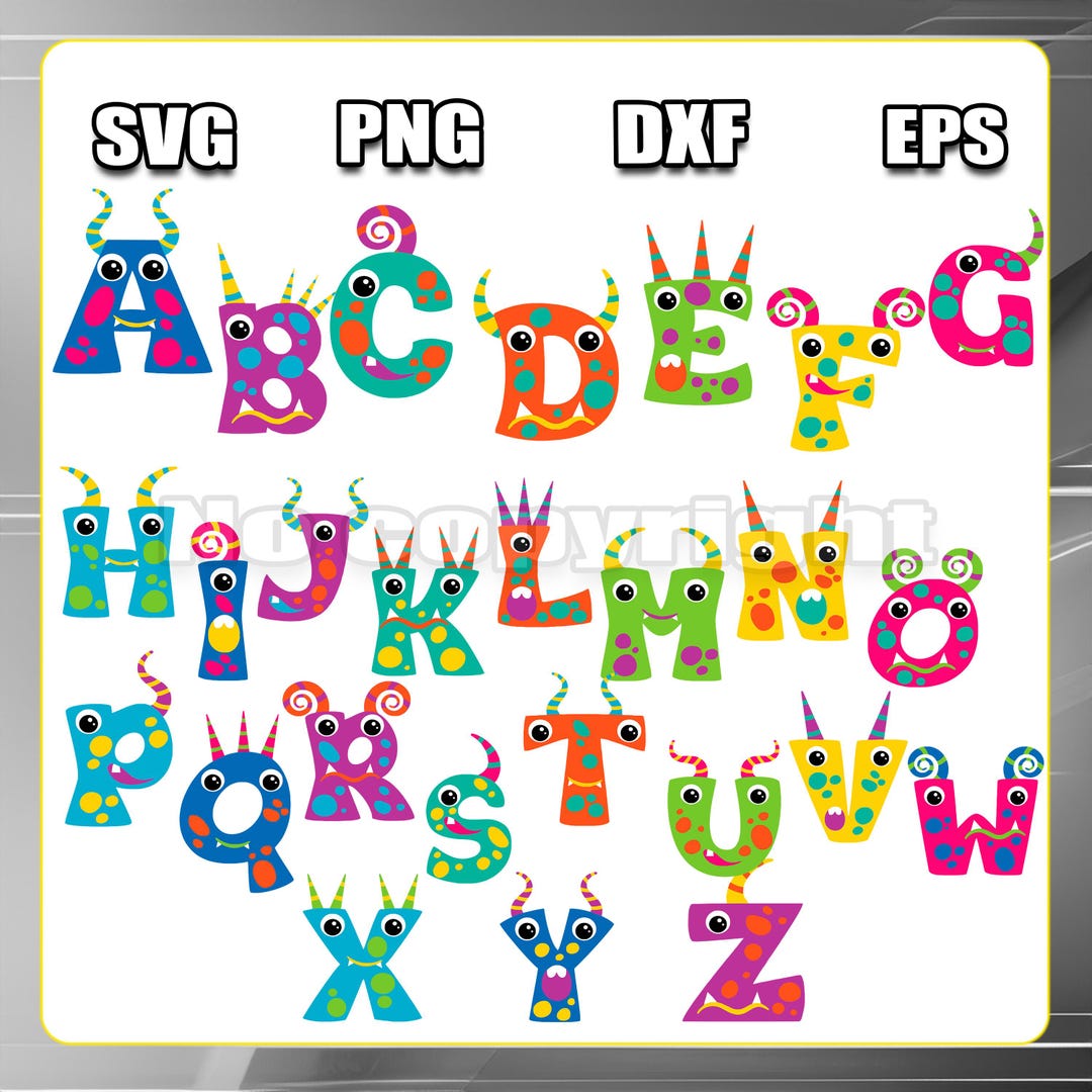 Monster Alphabet Svg,letters,birthday Boy,bundle,name,layered,png,boys ...