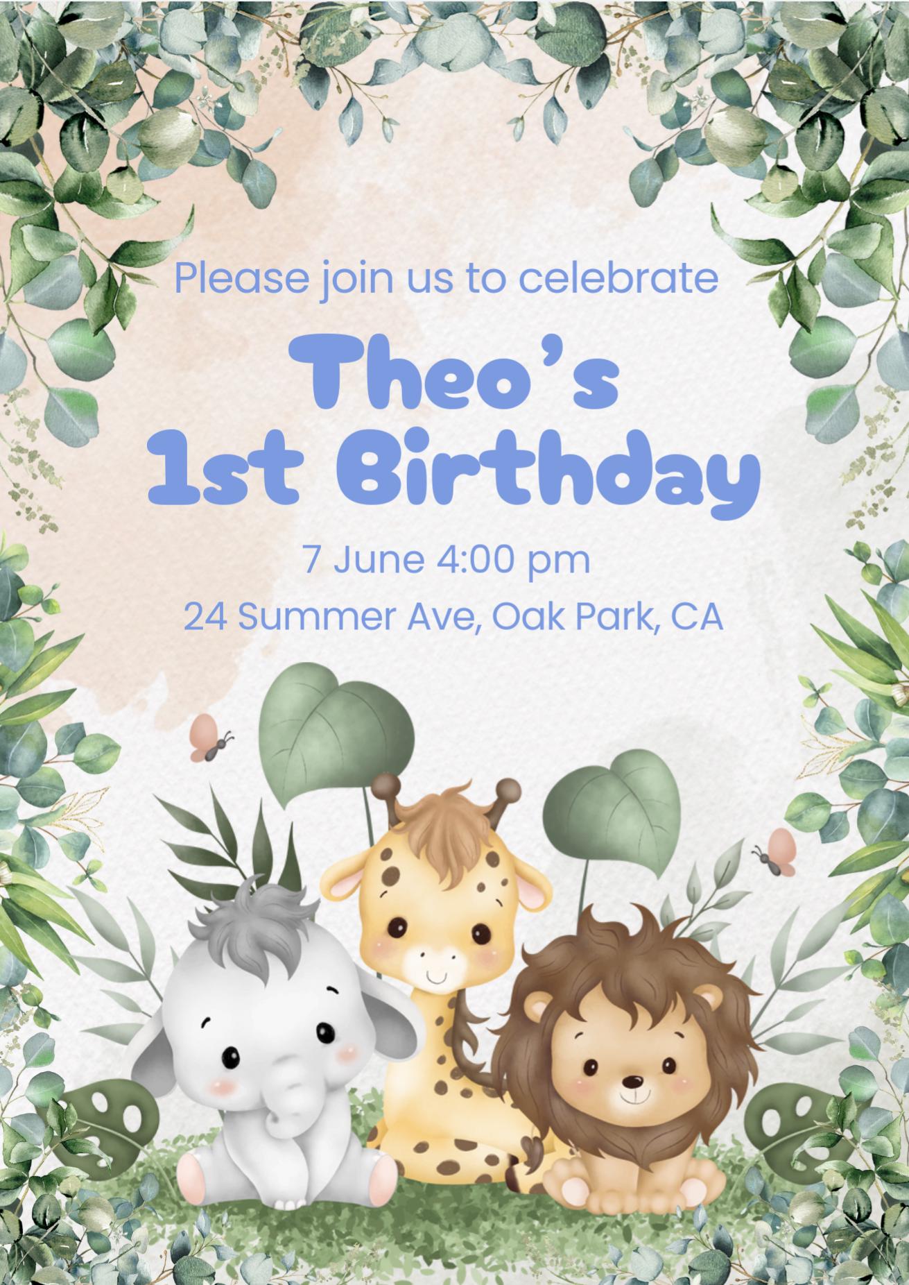 Cute Safari Animals Birthday Party Invitation Blue - Etsy
