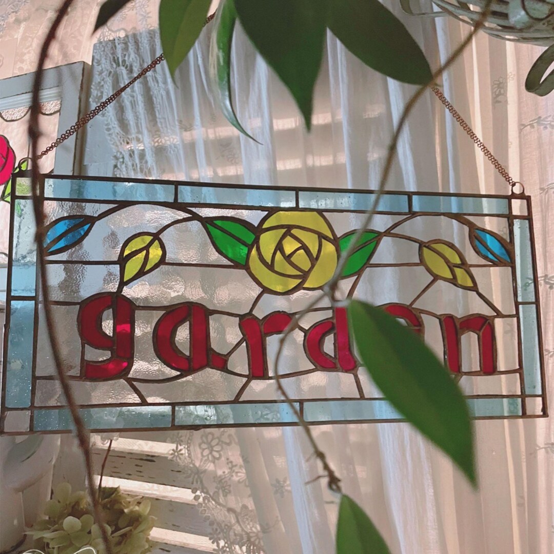 Original Stained Glass Garden Sign, Welcome Sign, Garden Decoration ...