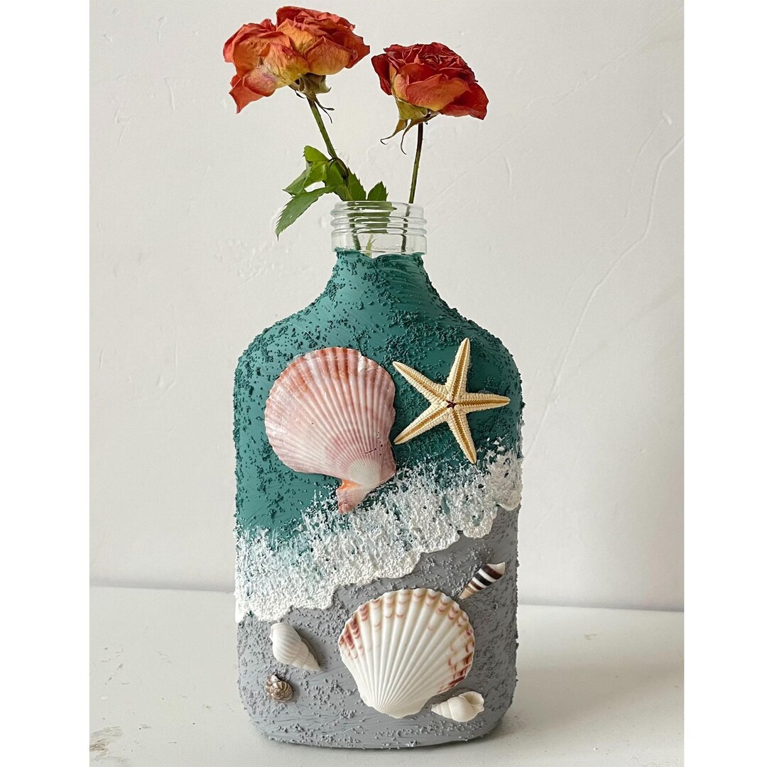 Hand-painted Handmade Glass Bottles,natural Shell and Starfish Glass ...