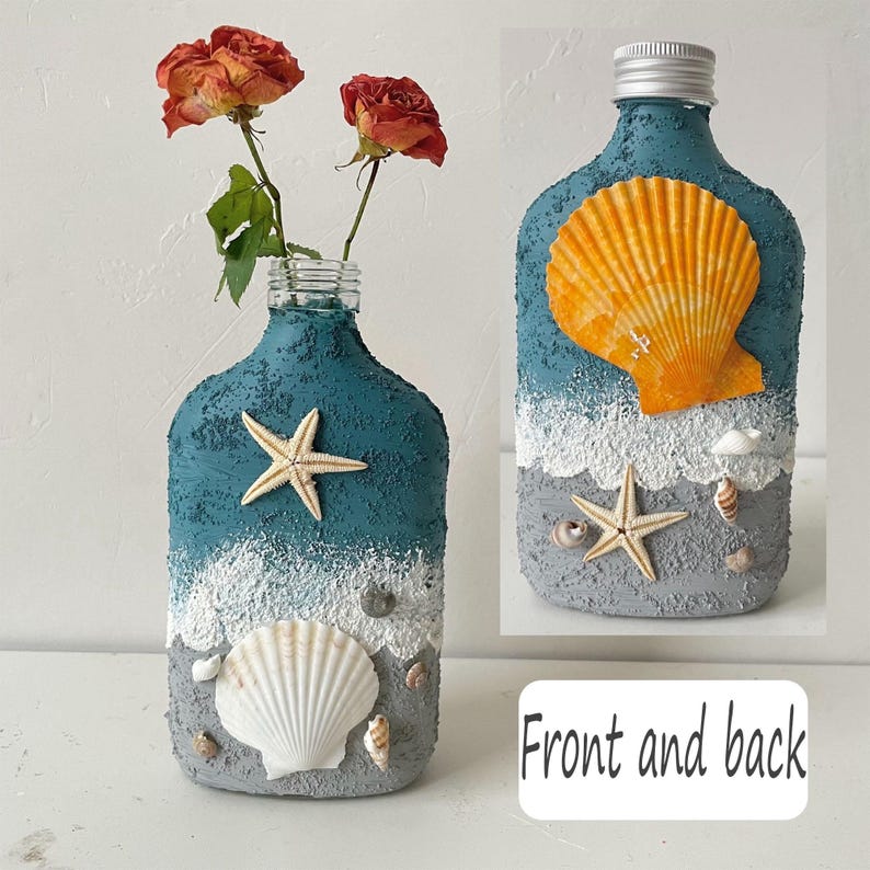 Hand-painted Handmade Glass Bottles,natural Shell and Starfish Glass ...
