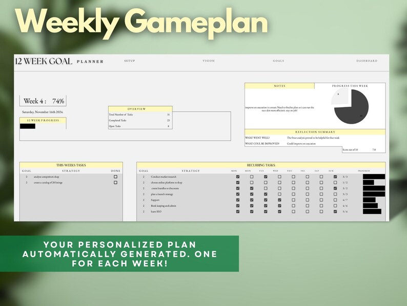 12 Week Goal Planner - Google Sheets Template, Vision Board & Goal ...