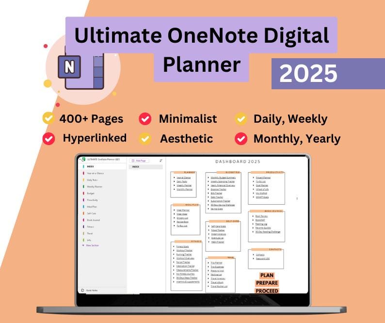Onenote Template 2025 Aesthetic Ultimate Onenote Planner Hyperlinked ...