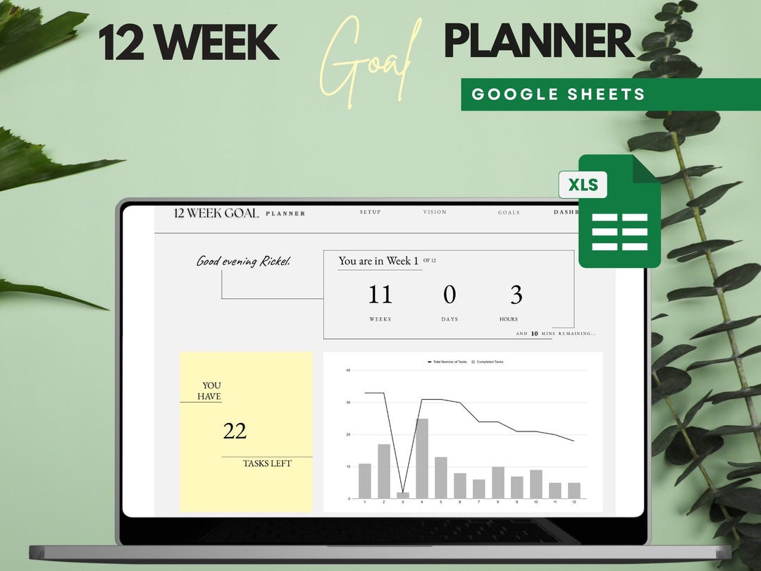 12 Week Goal Planner - Google Sheets Template, Vision Board & Goal ...