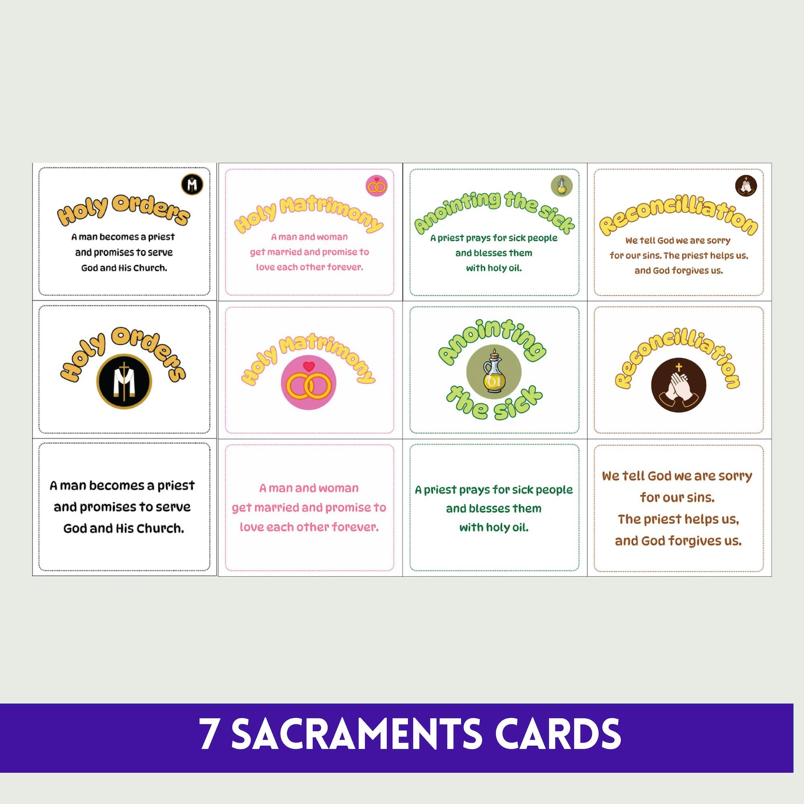 Seven Sacraments Flash Cards | Catholic Matching Game | Kids 7 ...