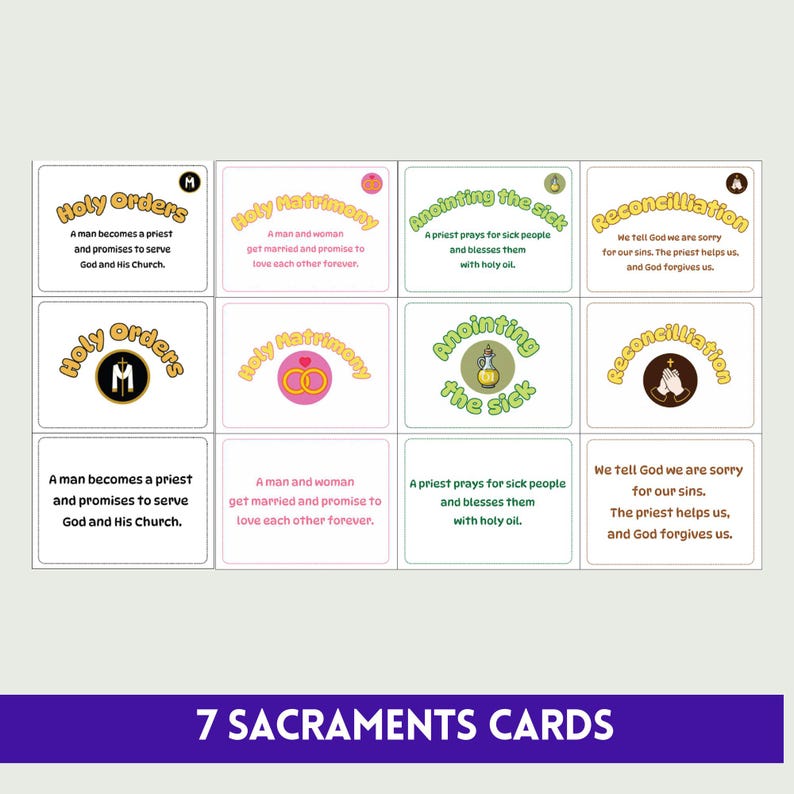 Seven Sacraments Flash Cards | Catholic Matching Game | Kids 7 ...
