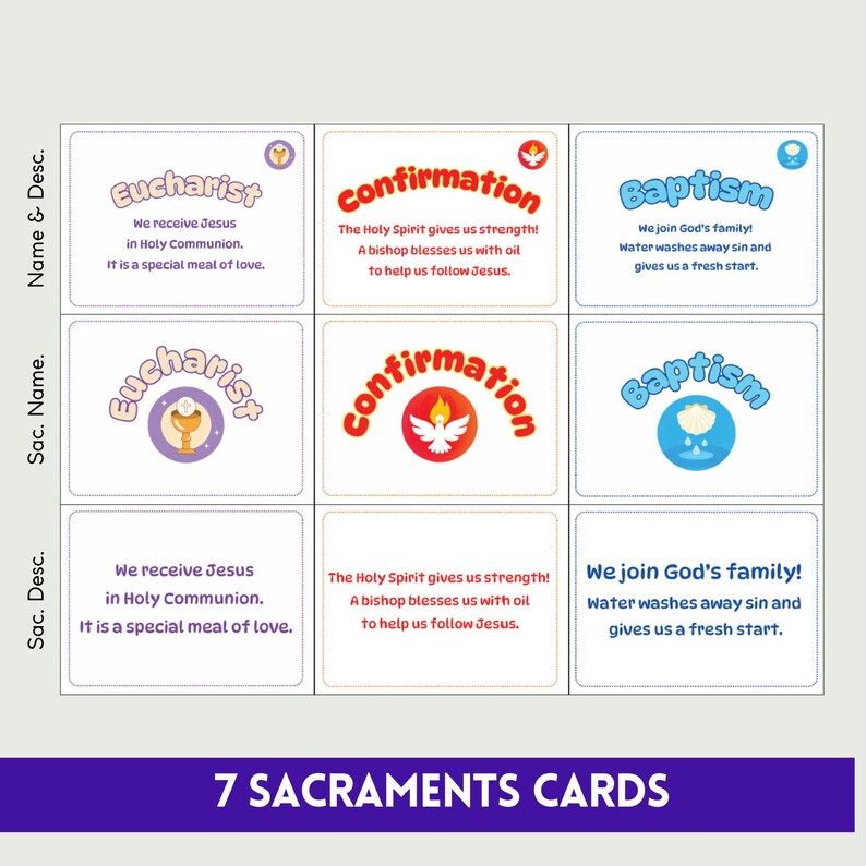 Seven Sacraments Flash Cards | Catholic Matching Game | Kids 7 ...