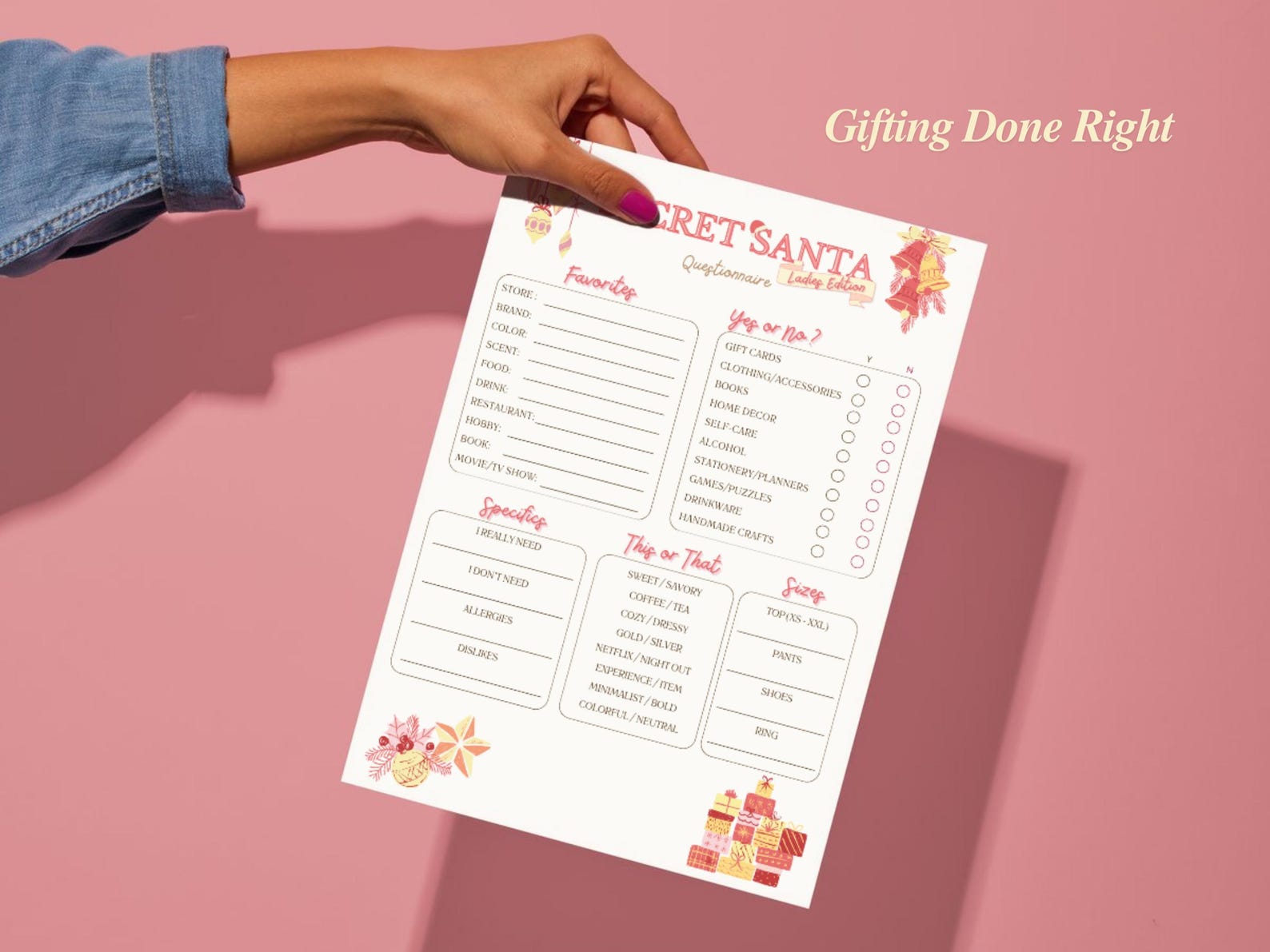 Secret Santa Questionnaire Ladies Edition | Pink Girls Gift Exchange ...