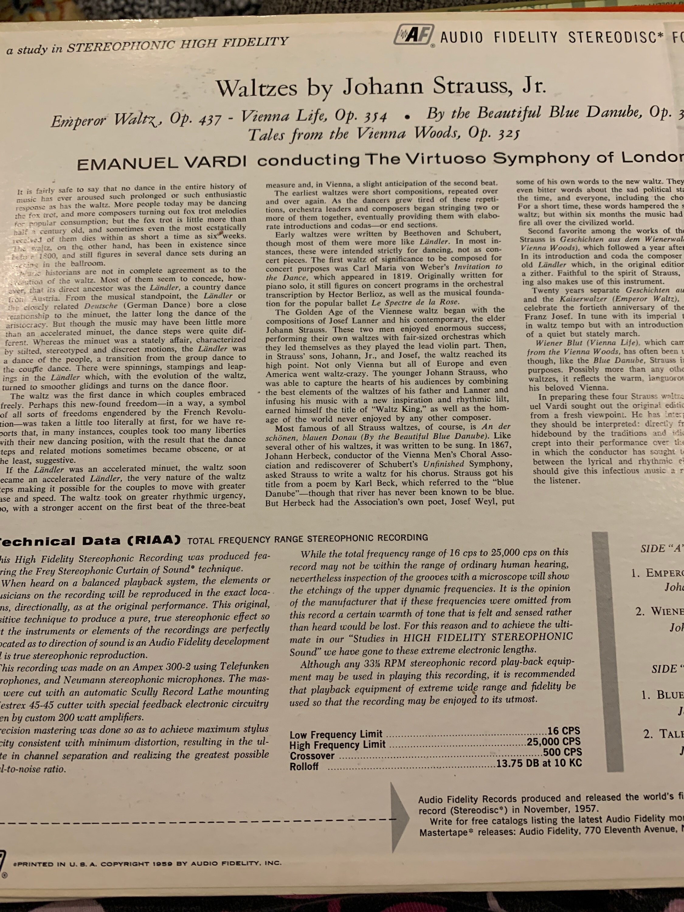 Strauss Waltzes Emanuel Vardi Vinyl Record Album | Etsy