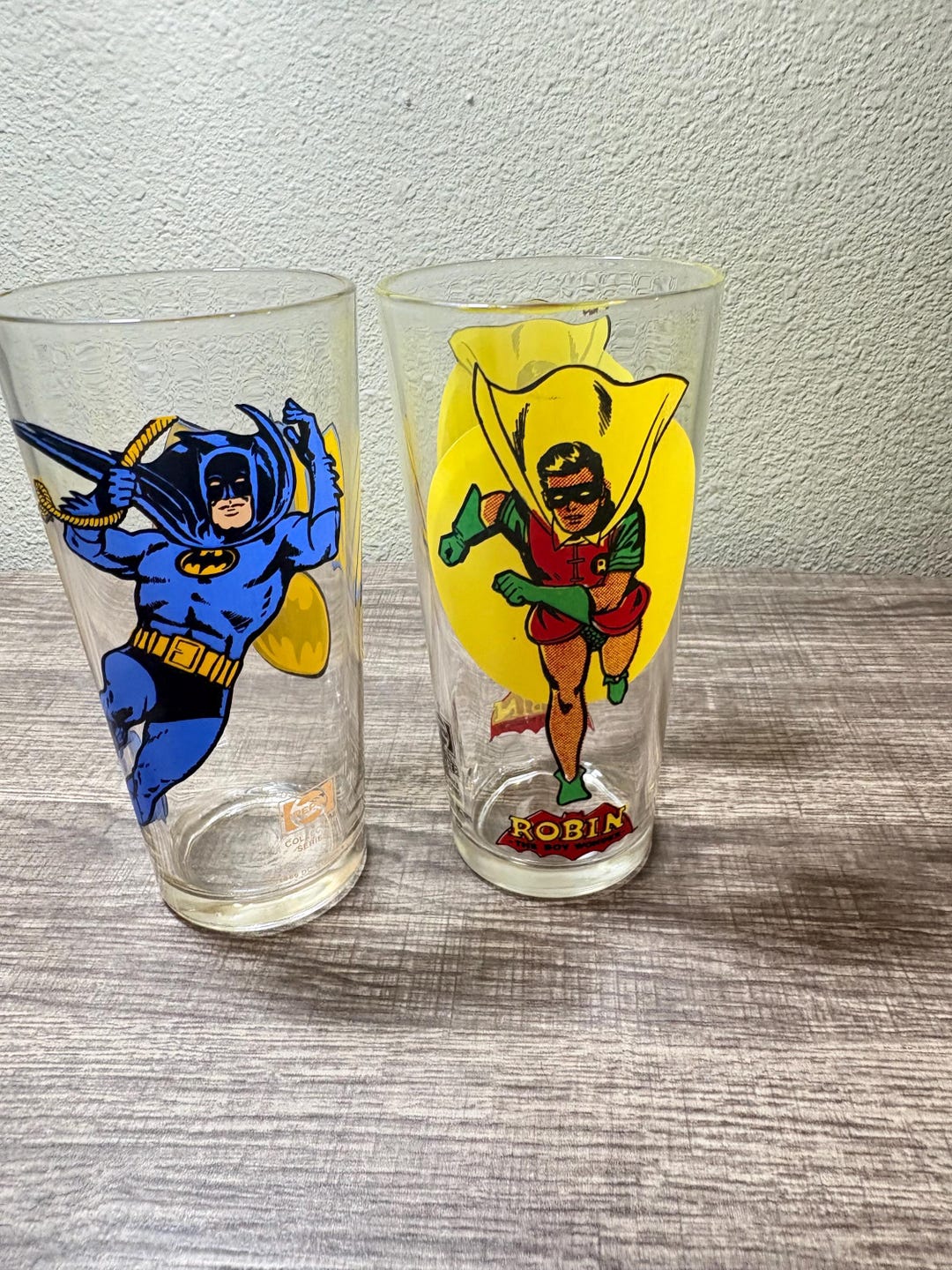 Set of 2 Pepsi Batman and Robin 1976 and 1966 DC Comics Glass Tumblers ...