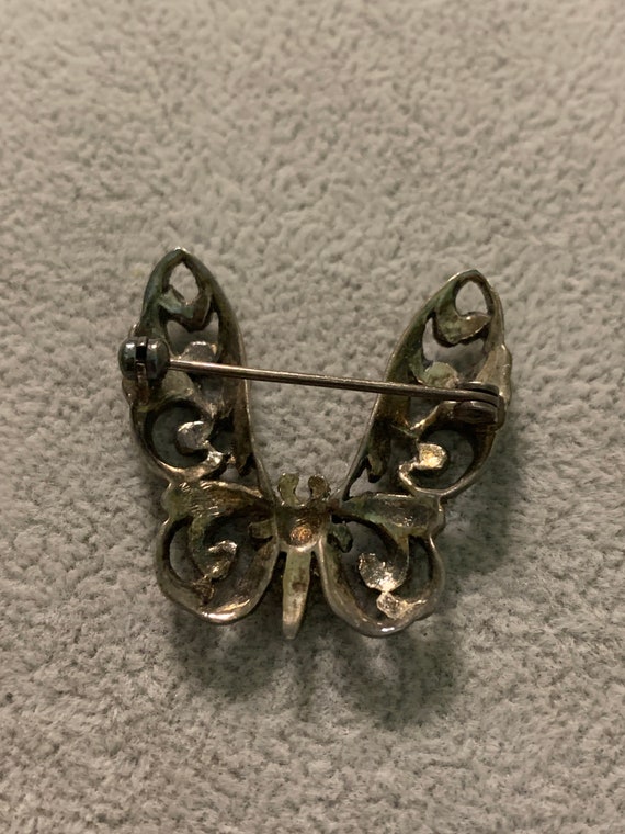 Antique Beautiful Black Lacey Butterfly Brooch Pin - Gem