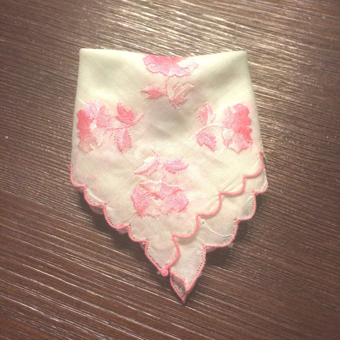 Floral Handkerchief With Pink Flowers and Scalloped Edging - Etsy