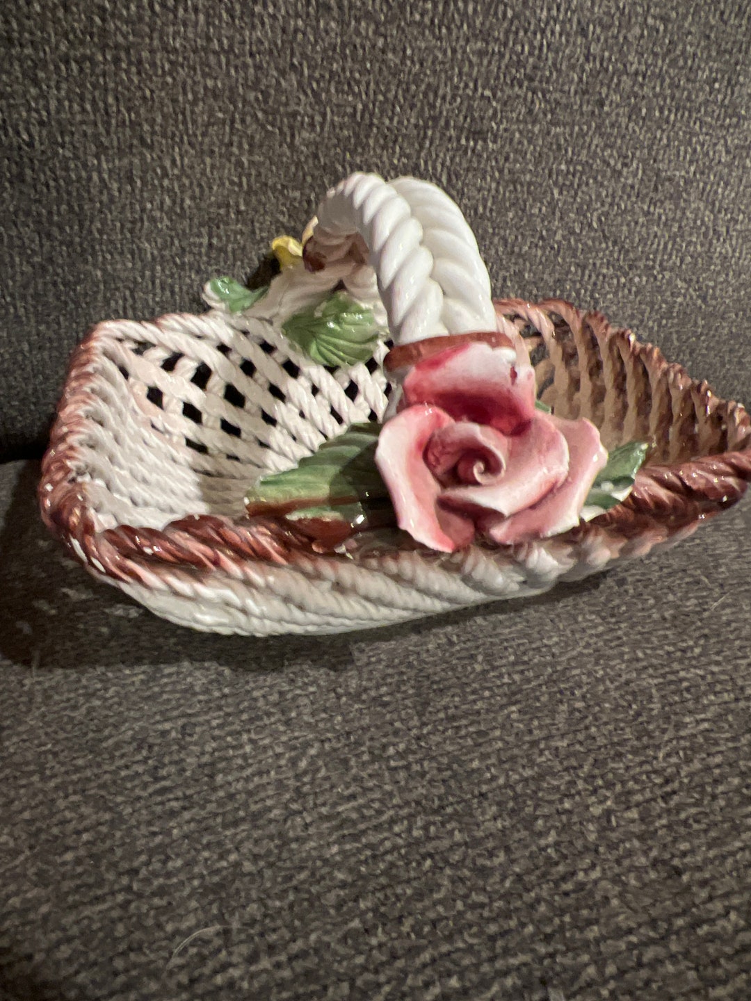 Capodimonte Rose Floral Ceramic Basket - Etsy