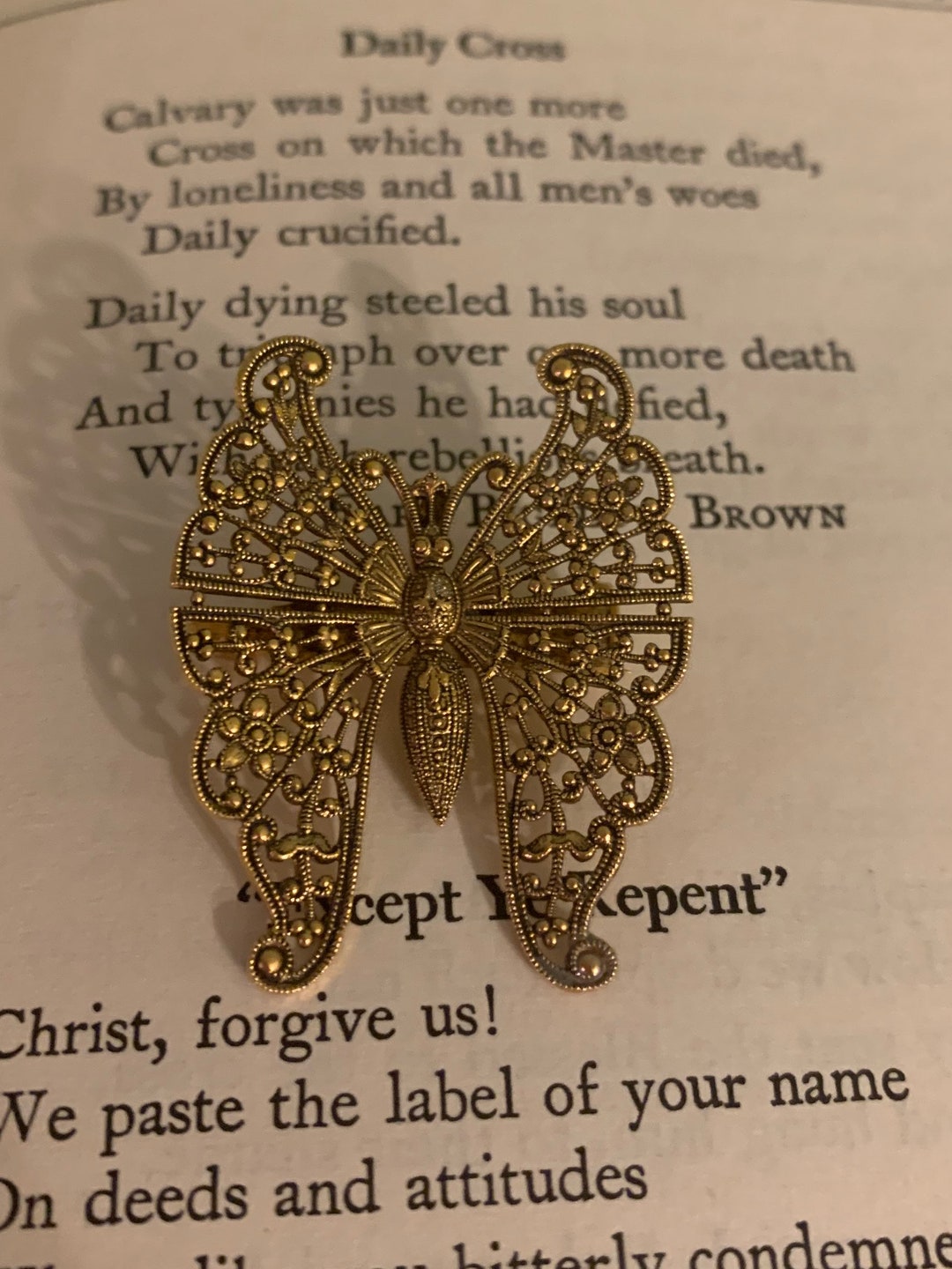 Antique Beautiful Golden Lacey Butterfly Brooch Pin - Etsy
