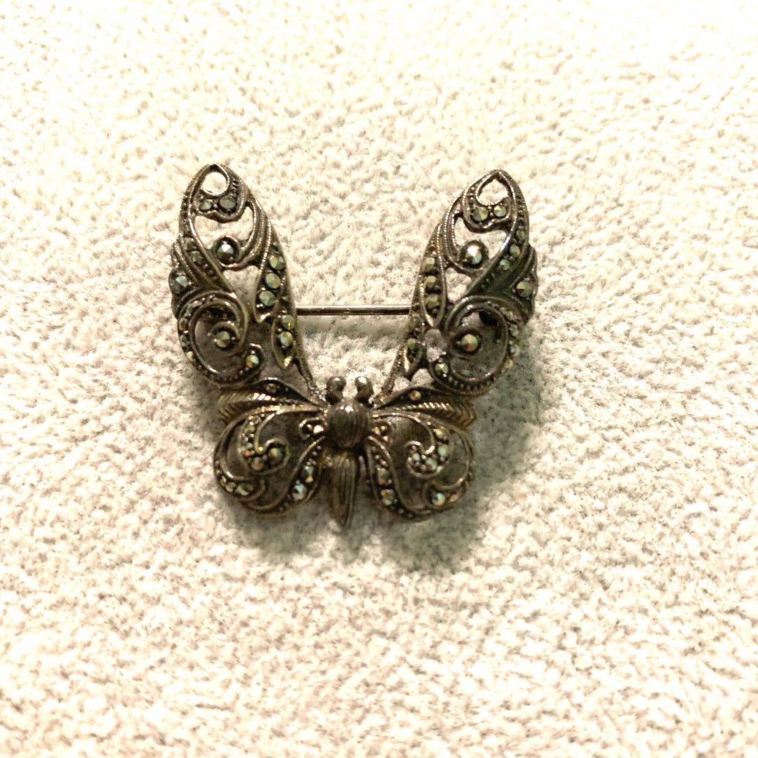 Antique Beautiful Black Lacey Butterfly Brooch Pin - Etsy