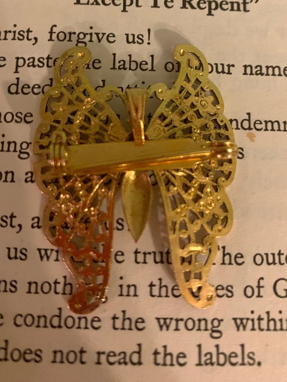Antique Beautiful Golden Lacey Butterfly Brooch Pin - Gem