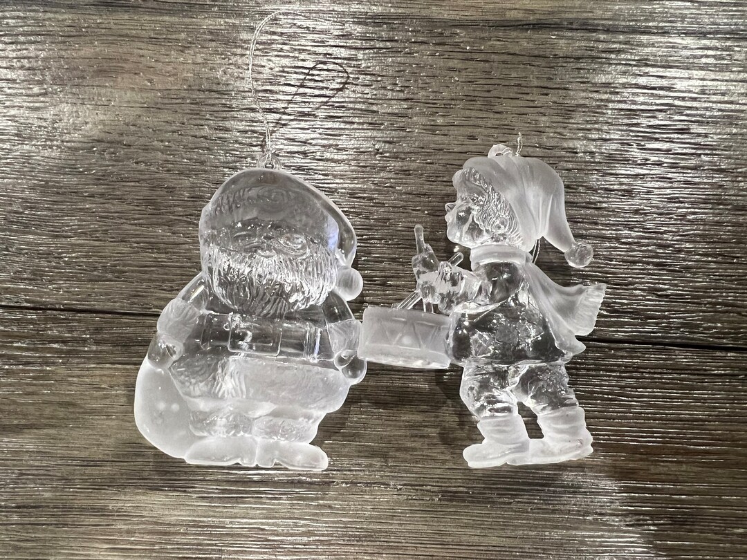 1990's Clear Plastic Avon Santa and Dummer Boy Ornaments - Etsy