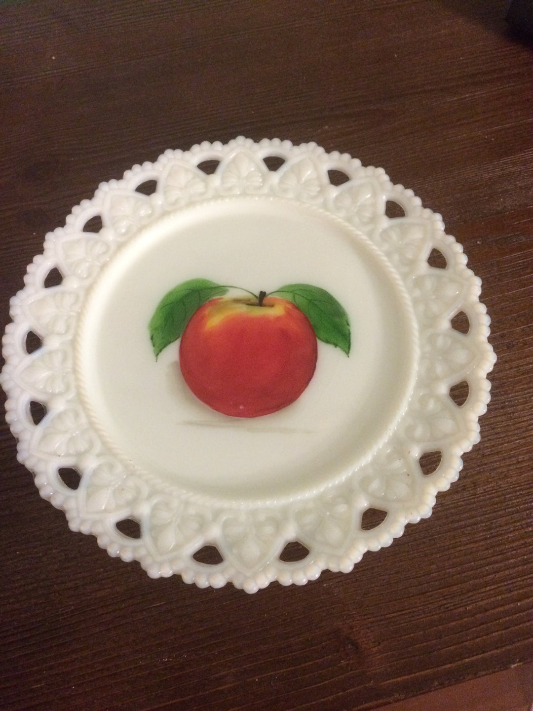 Antique Hand-painted Apple Milk Glass Plate - Etsy