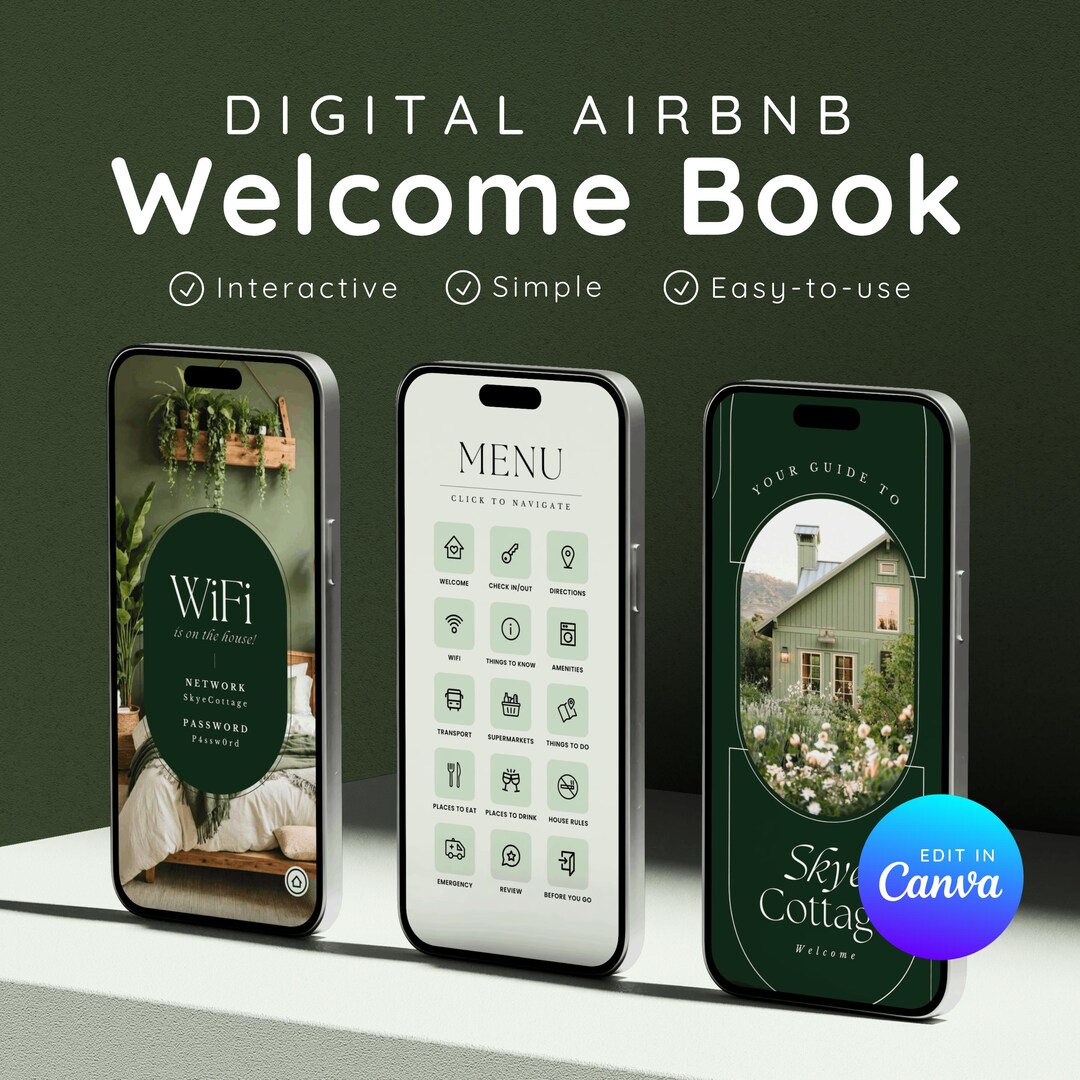 Cottage Digital Welcome Book Template CANVA Mobile Cabin Woodland ...