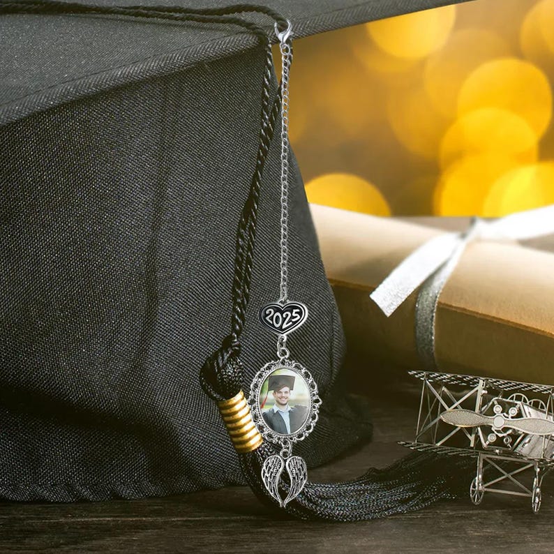 Custom 2025 Graduation Tassel Photo&text Charm With Angel Wing ...