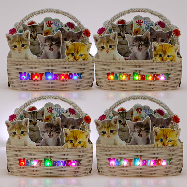 Light up Musical Cat Birthday Card, 3D Pop up Kitten Birthday Card ...