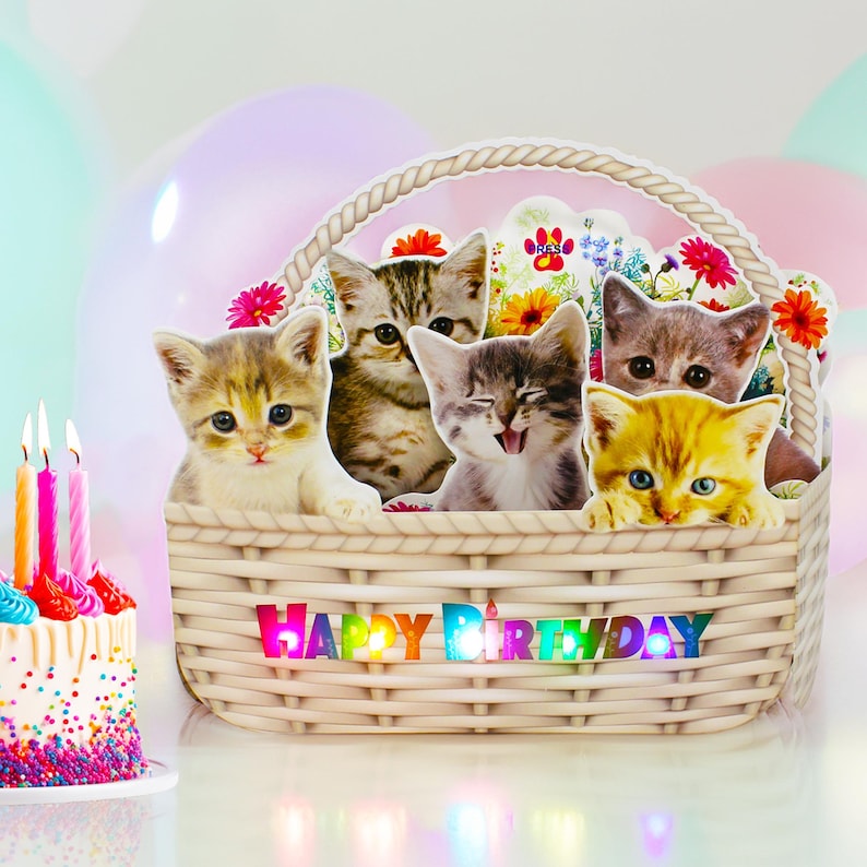 Light up Musical Cat Birthday Card, 3D Pop up Kitten Birthday Card ...